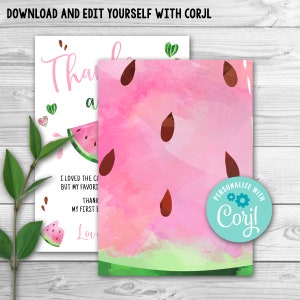 Editable Watermelon Thank You Card, Thanks a Melon Thank You Card, One ...