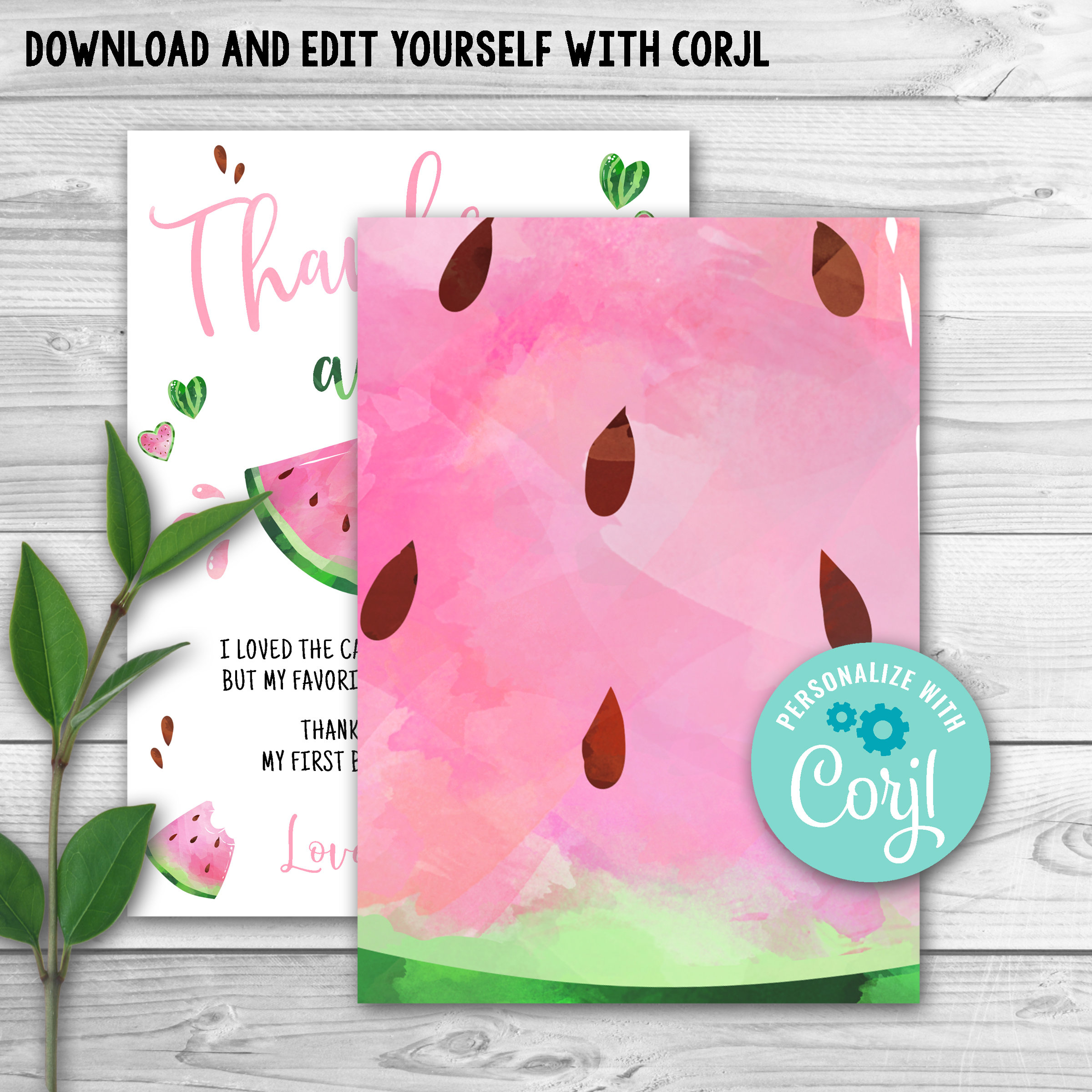 Editable Watermelon Thank You Card Thanks a Melon Thank You - Etsy