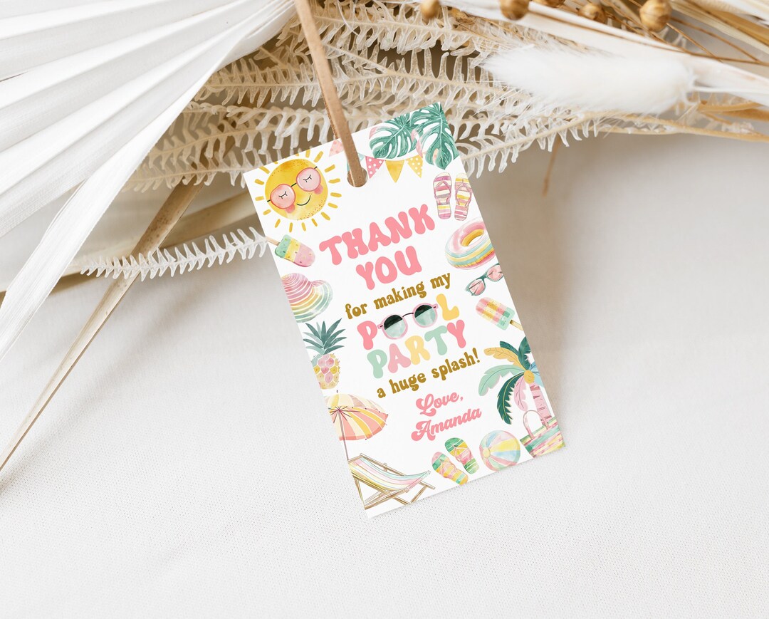 EDITABLE Pool Party Favor Tag Summer Party Thank You Tags Tropical ...