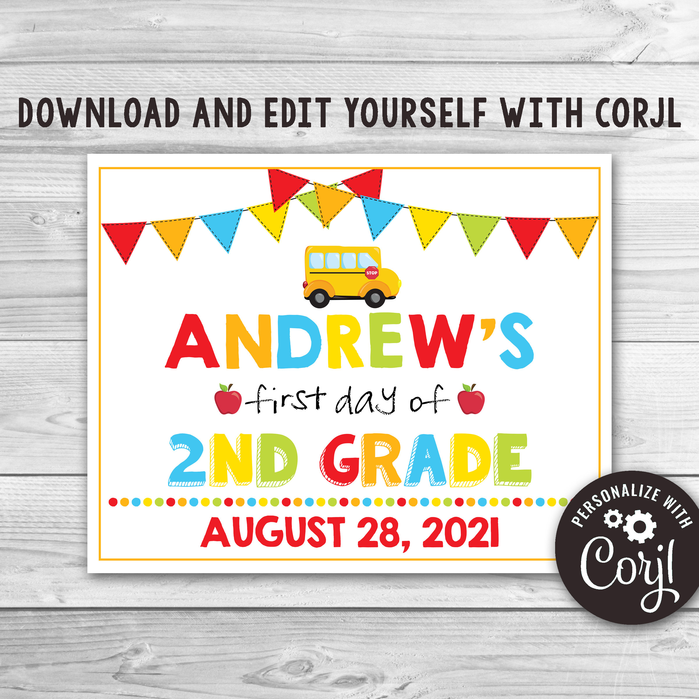 Editable First Day of Second Grade Sign First Day of School - Etsy