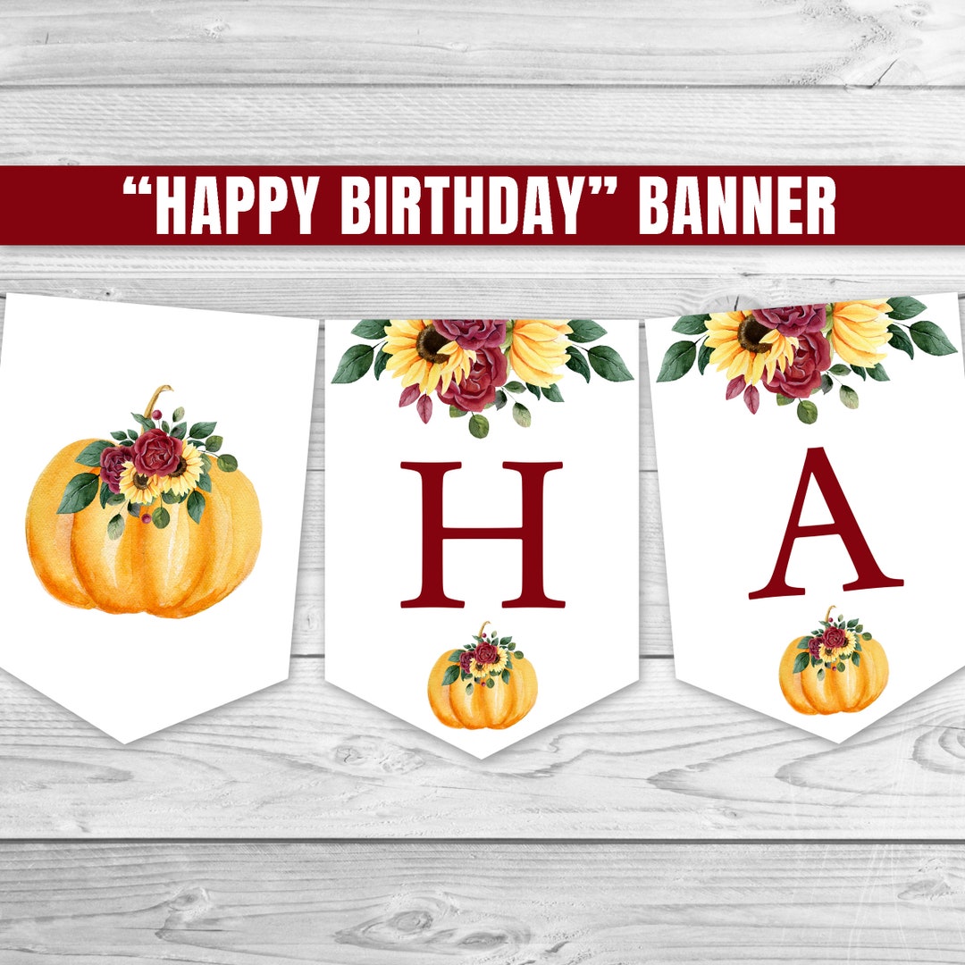 Pumpkin Happy Birthday Banner Burgundy Pumpkin Birthday Banner Autumn ...