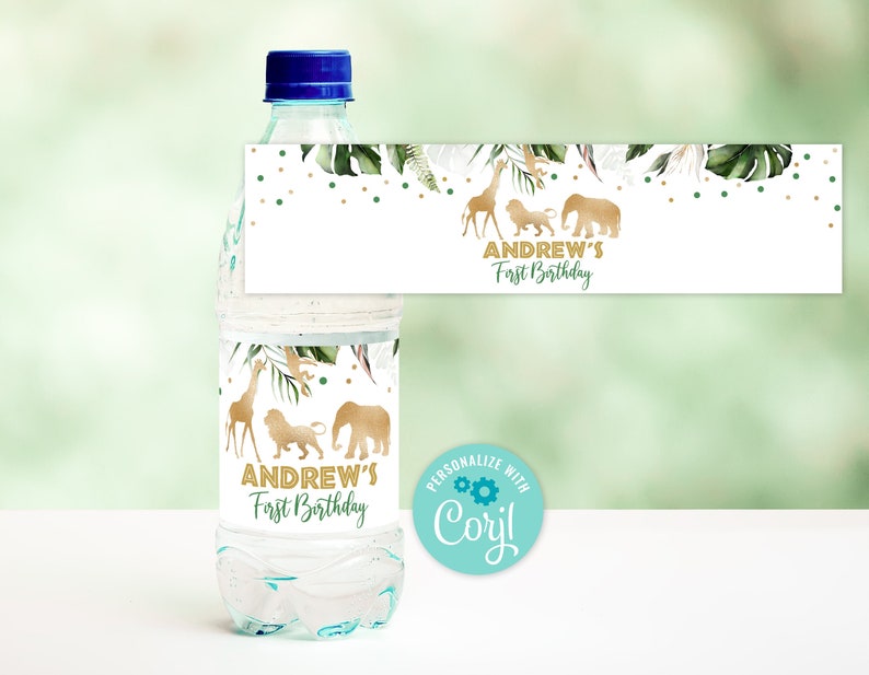 EDITABLE Safari Animals Bottle Label, Jungle Zoo Animals Water Labels ...