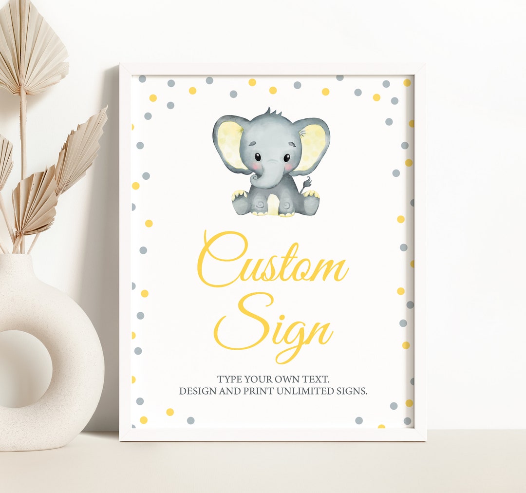 EDITABLE Elephant Birthday Table Sign Yellow Elephant Sign Custom ...