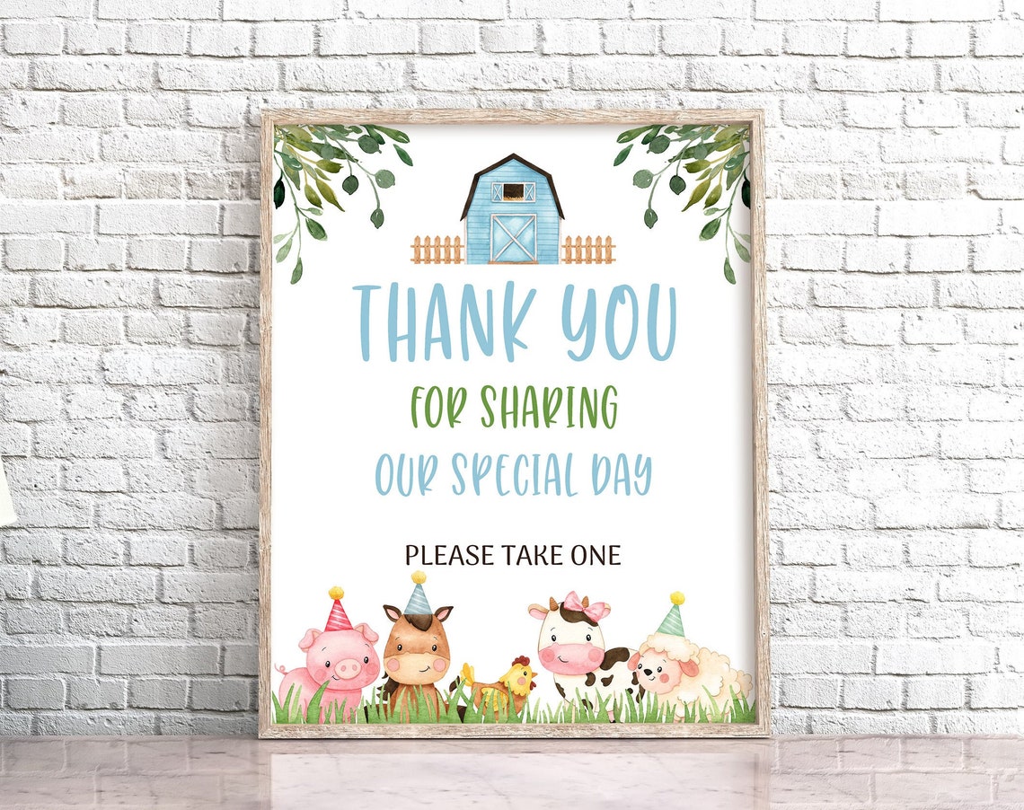Farm Birthday Thank You Sign Boy Barnyard Birthday Favor Sign | Etsy
