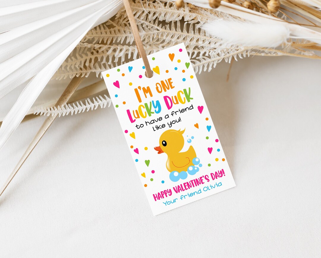Editable Valentines Rubber Duck Gift Tag One Lucky Duck Valentines Day ...