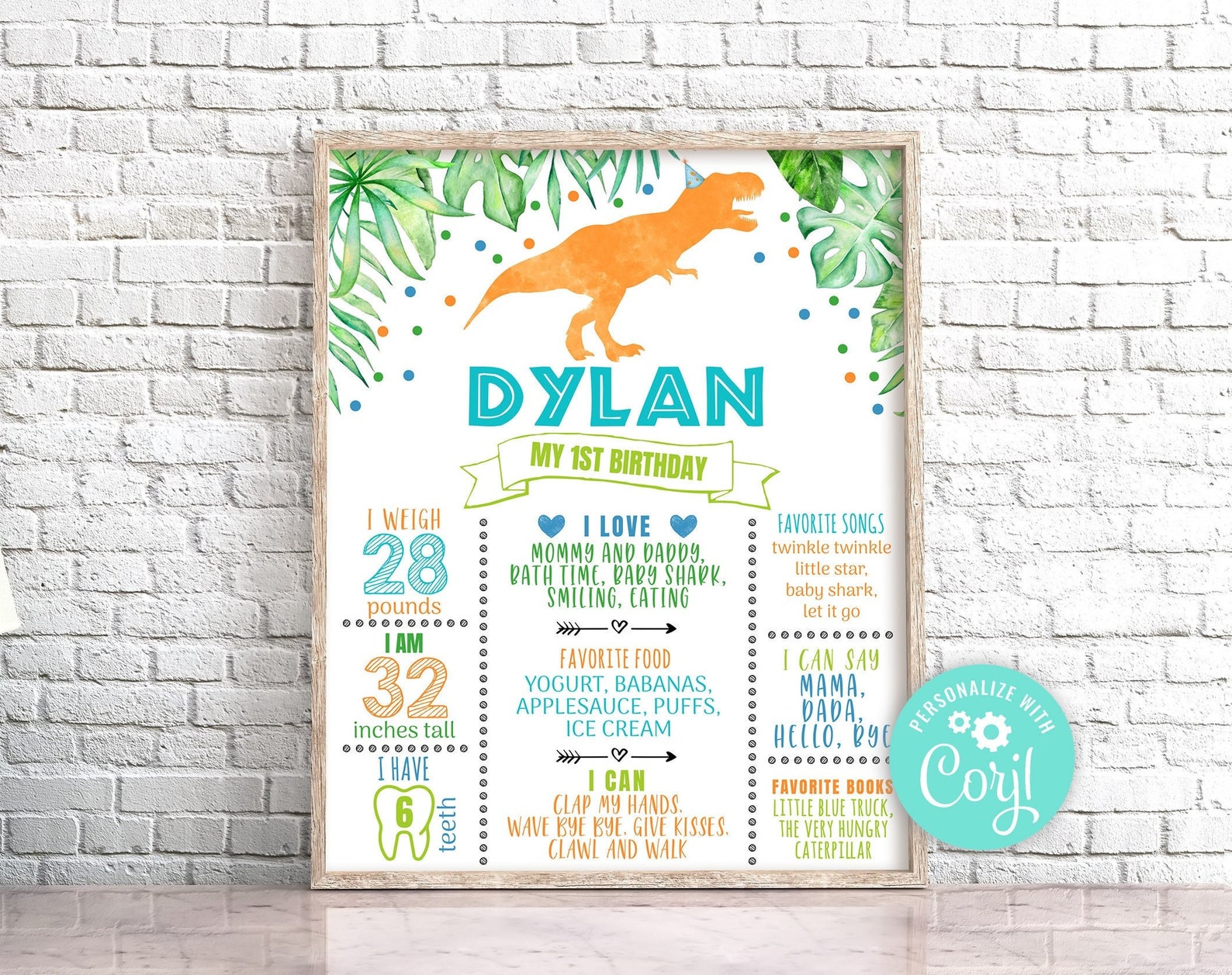 Editable Dinosaur T-rex Milestone Birthday Poster Dino - Etsy