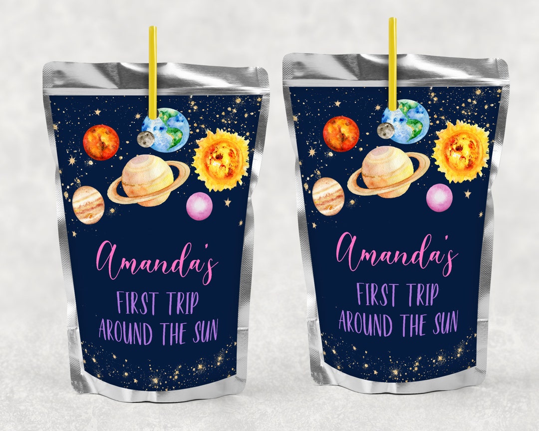 EDITABLE Outer Space Juice Labels Planets Galaxy Juice Pouch Labels ...