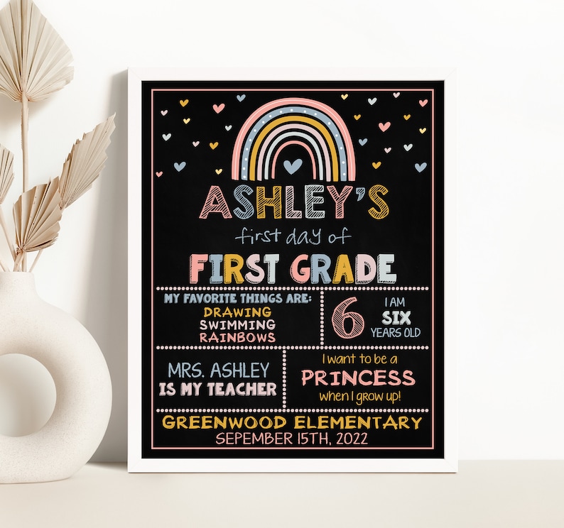 Editable First Day of First Grade Sign Boho Rainbow First Day - Etsy