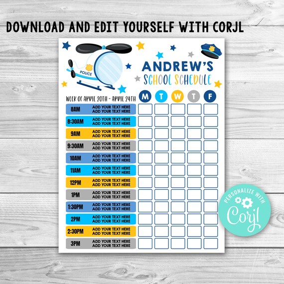 Police Homeschool Schedule Police Daily Routine Police Kids | Etsy