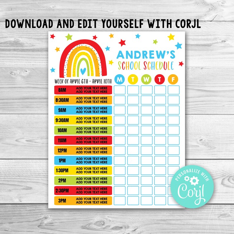 Rainbow Homeschool Schedule Rainbow Daily Routine Kids Daily - Etsy