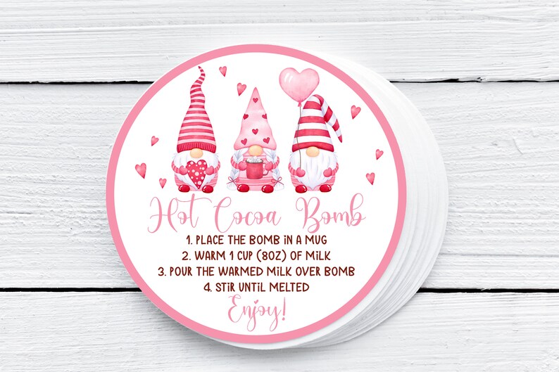 Editable Valentine Gnome Hot Cocoa Bomb Tags Gnome - Etsy