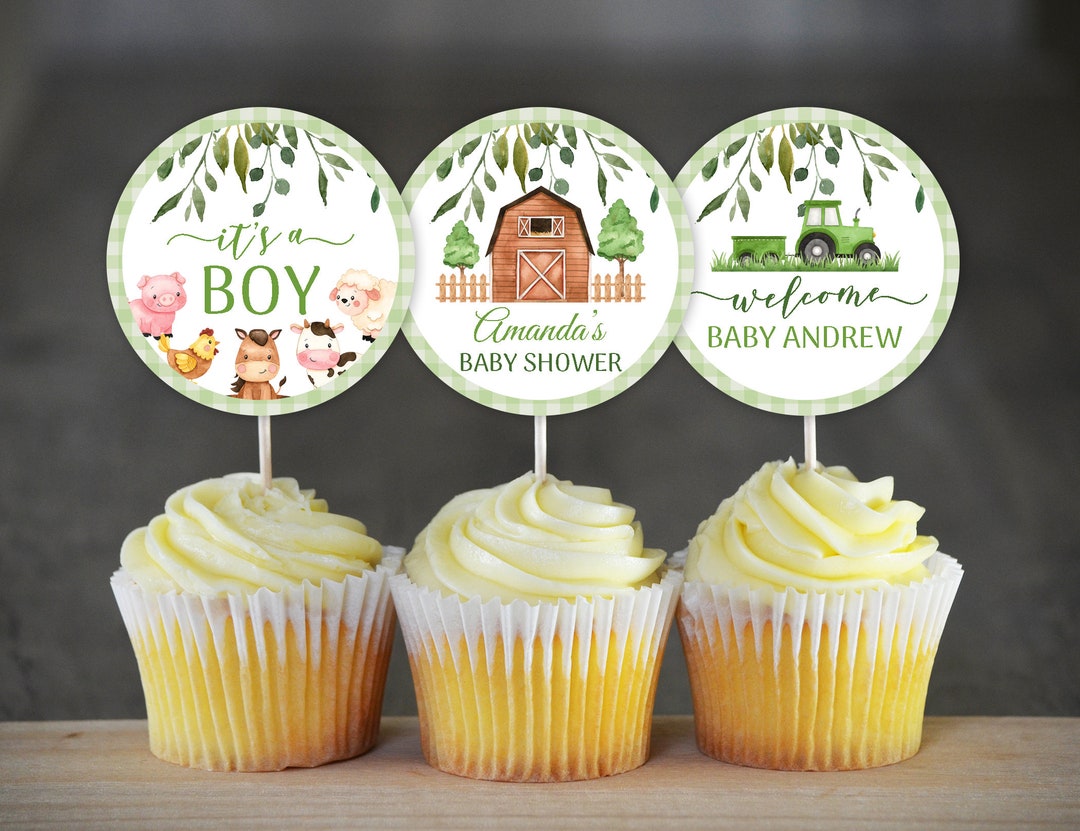 Farm Baby Shower Cupcake Toppers Farm Birthday Party Decoration Boy ...