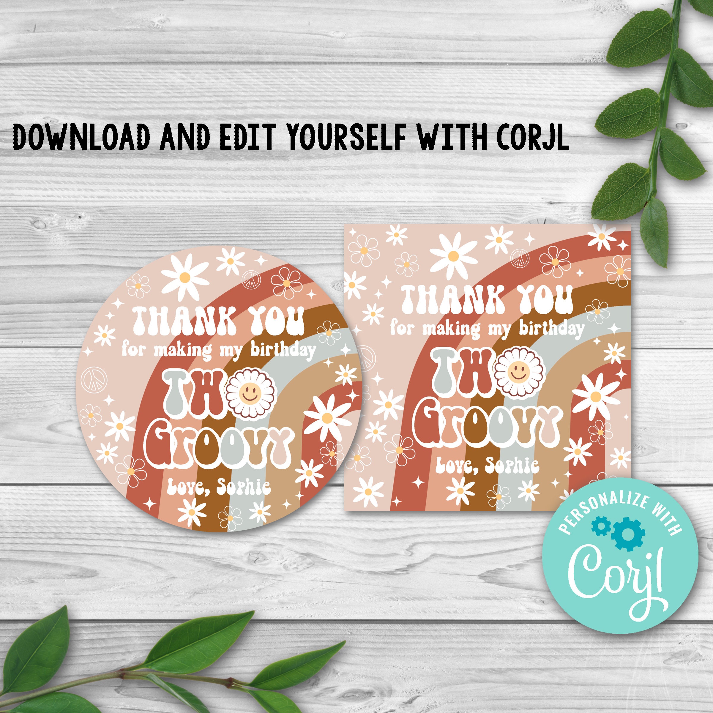 EDITABLE Two Groovy Birthday Favor Thank You Tag Groovy - Etsy