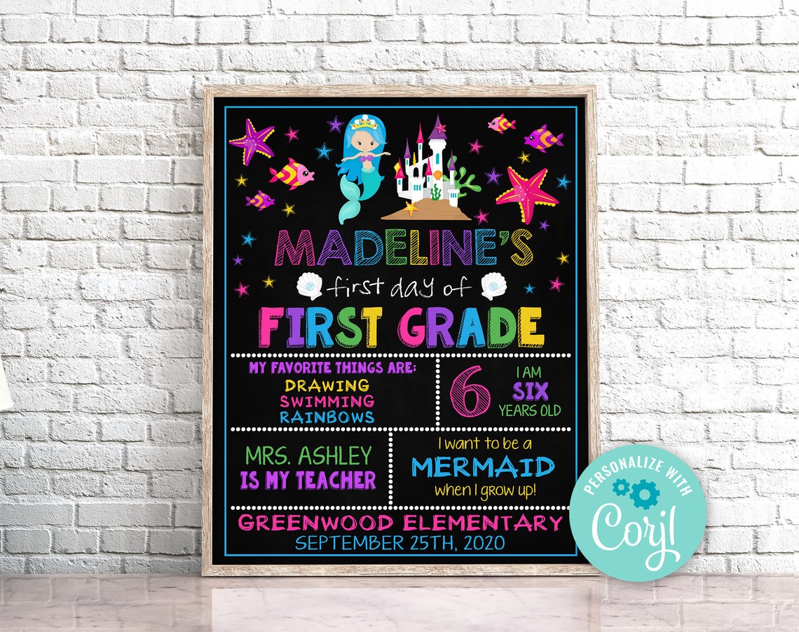 Editable First Day of First Grade Sign Mermaid First Day of - Etsy