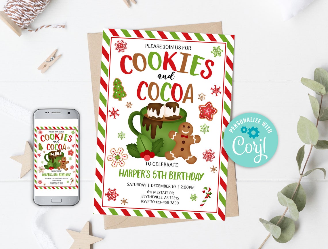 EDITABLE Cookies and Cocoa Birthday Invitation Hot Cocoa Party | Etsy
