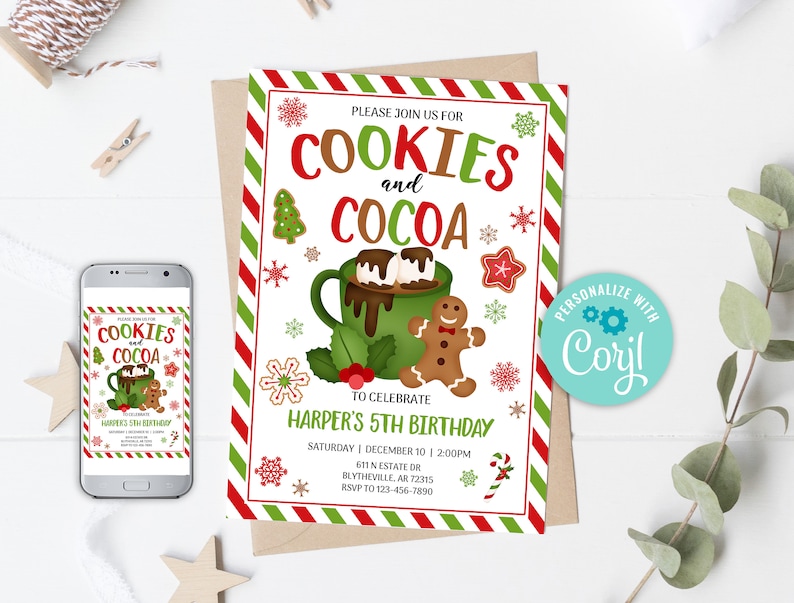 EDITABLE Cookies and Cocoa Birthday Invitation Hot Cocoa Party | Etsy