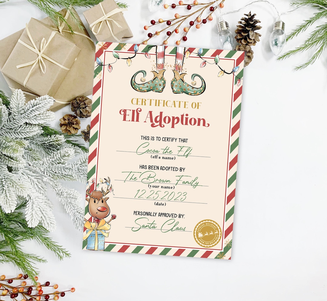 Editable Elf Adoption Certificate Adopt an Elf Certificate Christmas ...