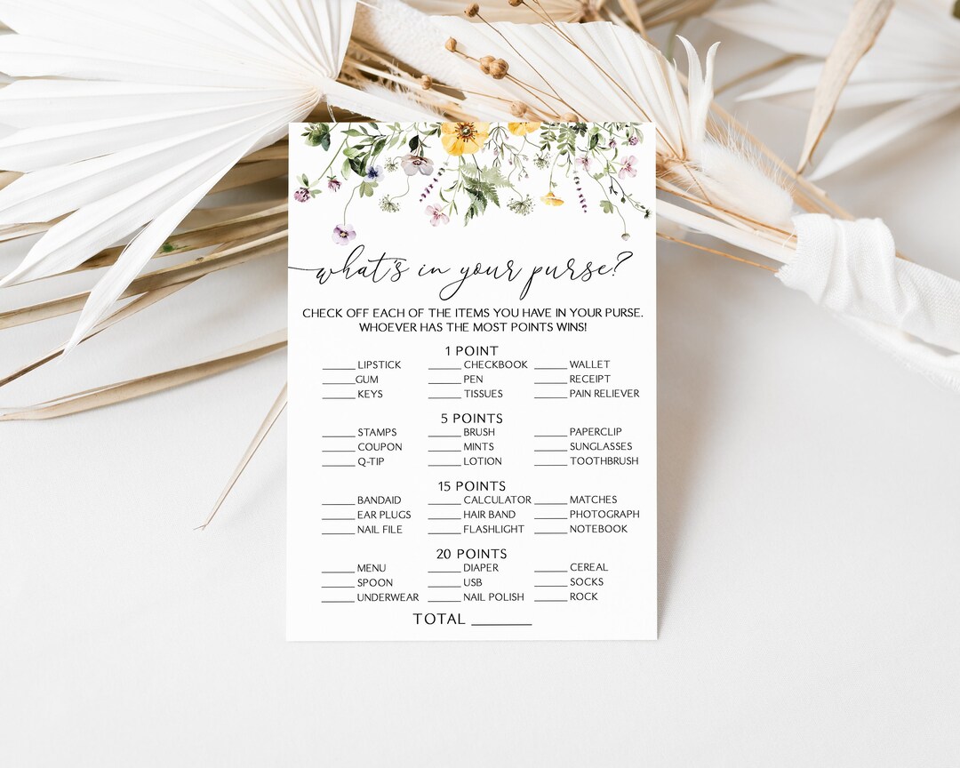 Wildflower What's in Your Purse Bridal Shower Game Love is in Bloom ...