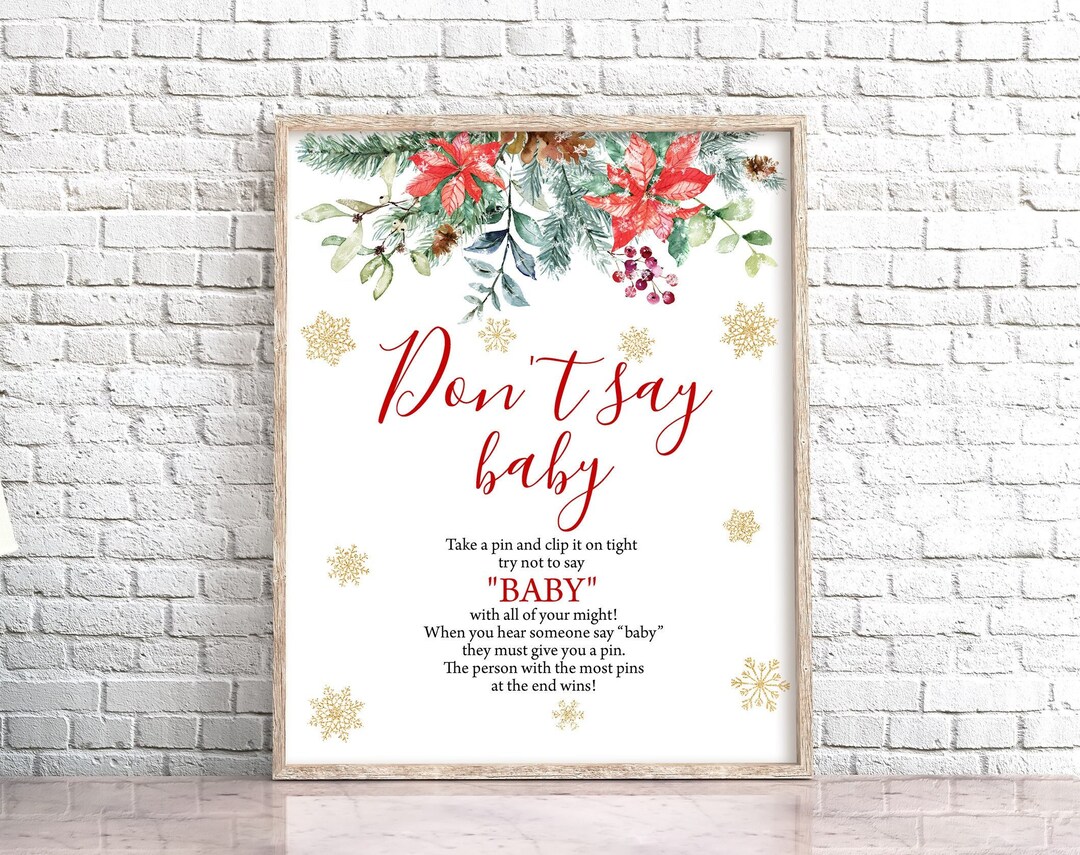 Christmas Don't Say Baby Shower Sign Holiday Don't Say Baby Shower Sign ...