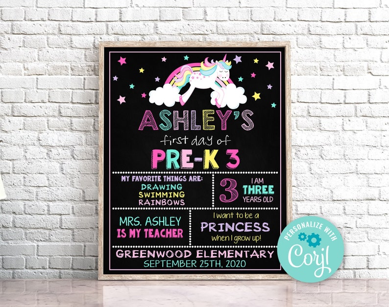 Editable First Day of Pre-k Sign Unicorn First Day of Pre-k - Etsy