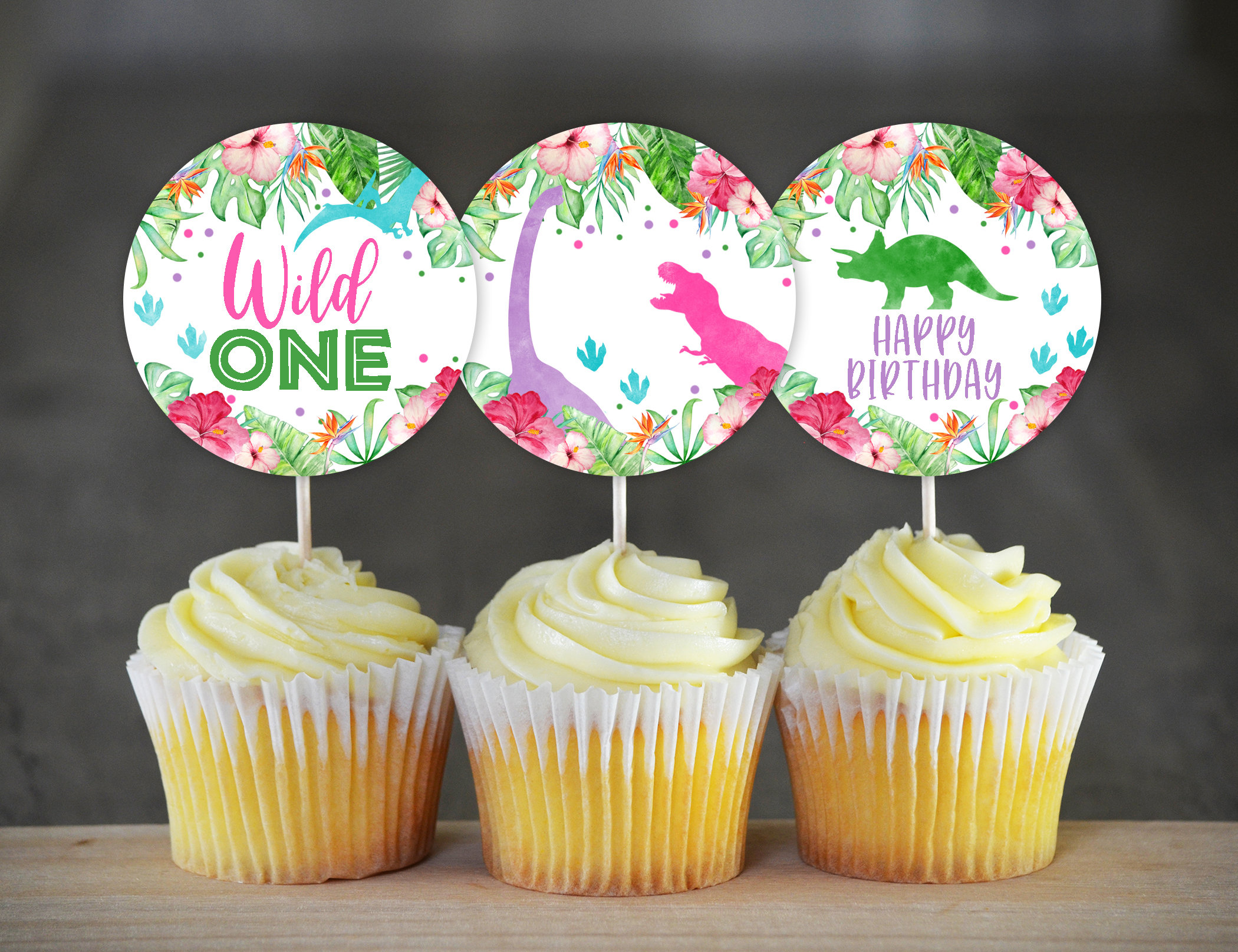 Dinosaurs Wild One Cupcake Toppers Dino Birthday Party | Etsy