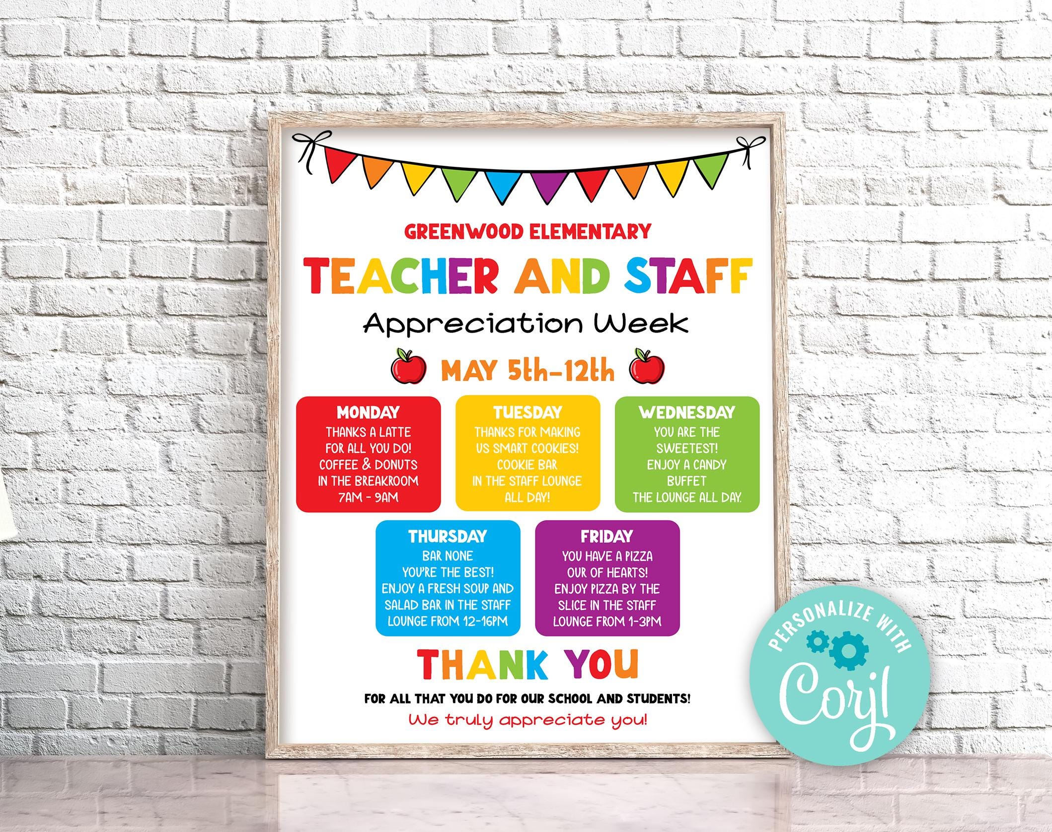Editable Teacher Appreciation Week Itinerary Poster Teachers Staff ...