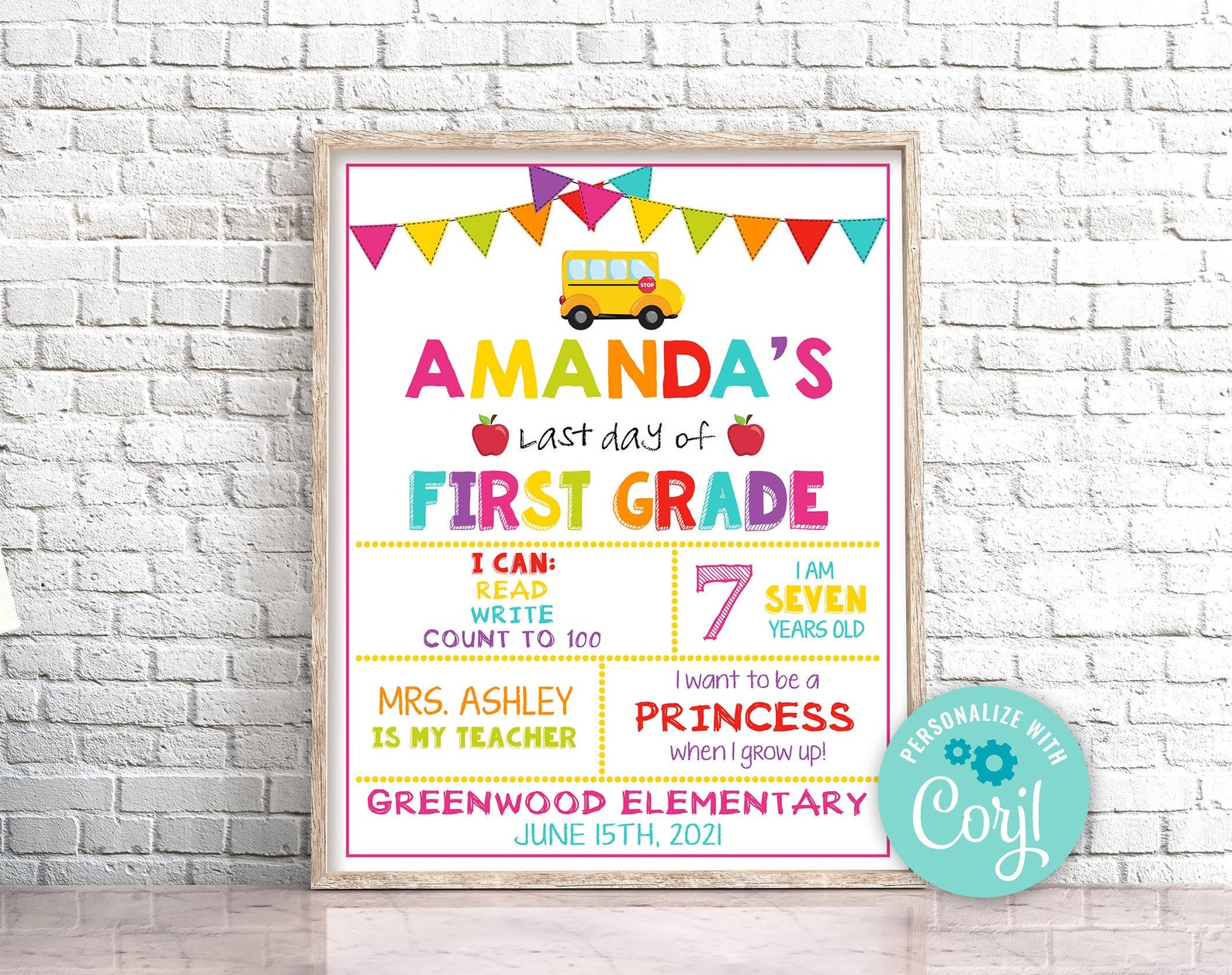 Editable Last Day of First Grade Sign Personalized Last Day of School ...