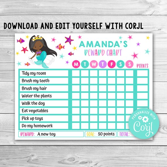 Editable Mermaid Reward Chart for Kids Mermaid Routine Chart | Etsy