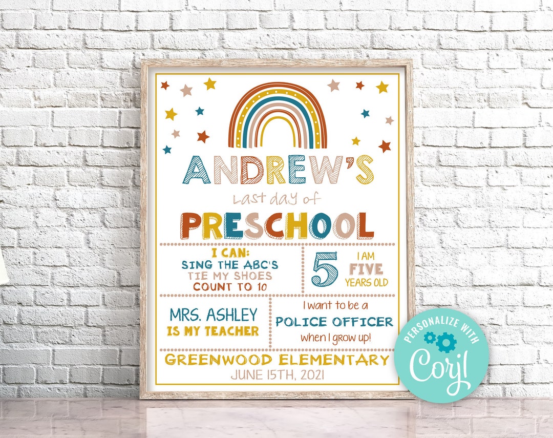 Editable Last Day of Preschool Sign Personalized Last Day of School ...