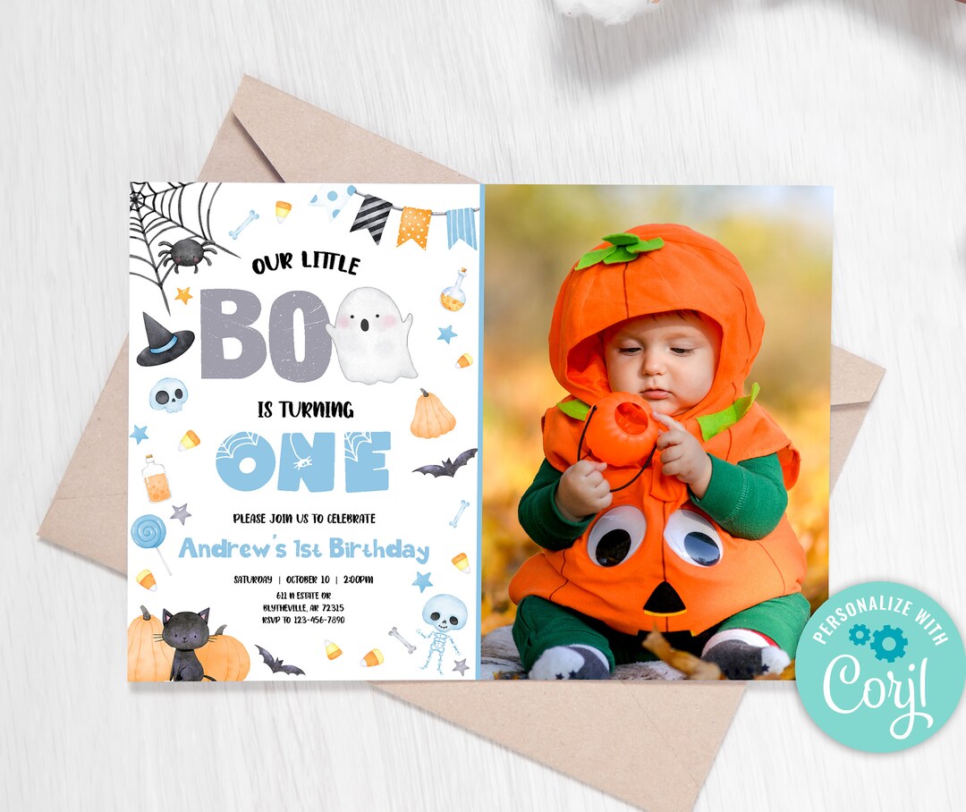 Editable Our Little Boo Birthday Party Invitation Halloween 1st ...
