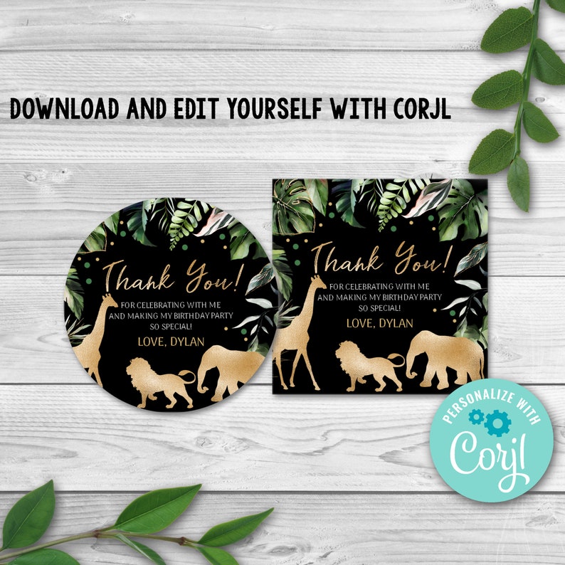 EDITABLE Gold WILD Animals Favor Tag Printable Jungle Favor - Etsy