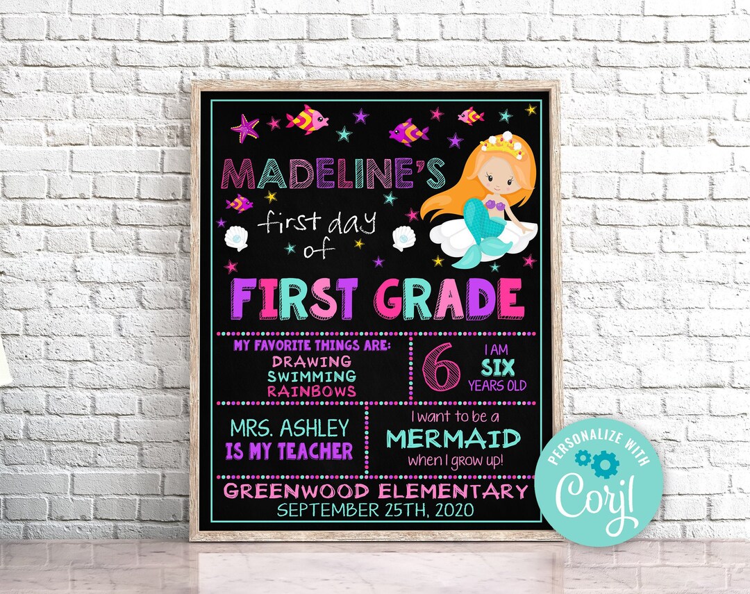 Editable First Day of First Grade Sign, Mermaid First Day of School ...