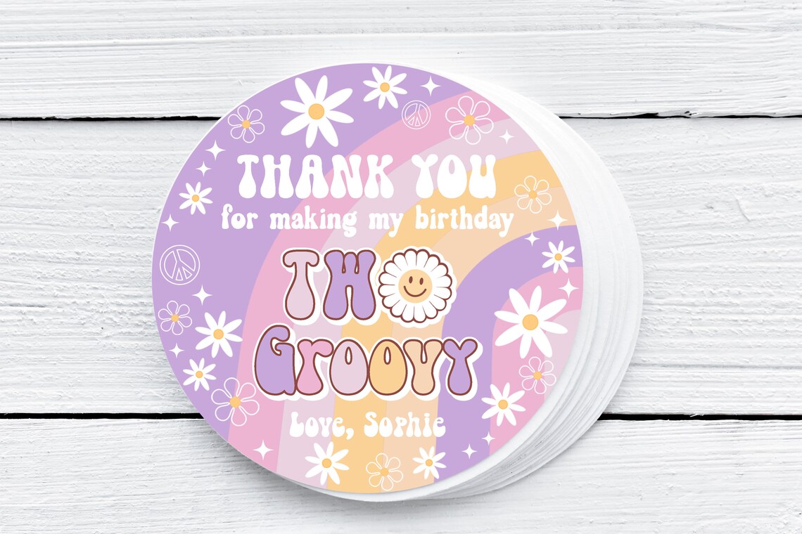 EDITABLE Two Groovy Birthday Favor Thank You Tag Groovy - Etsy