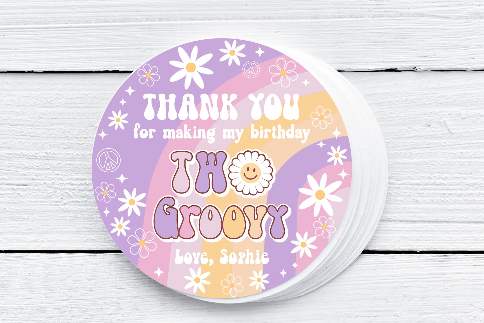 EDITABLE Two Groovy Birthday Favor Thank You Tag Groovy - Etsy