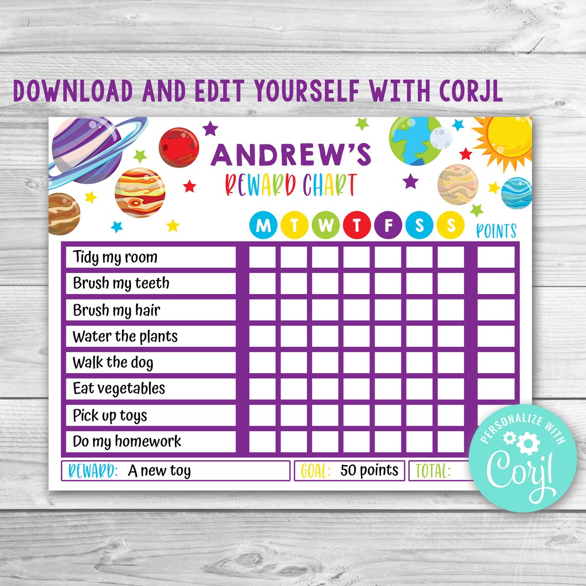 Editable Solar System Reward Chart for Kids Planets Routine - Etsy