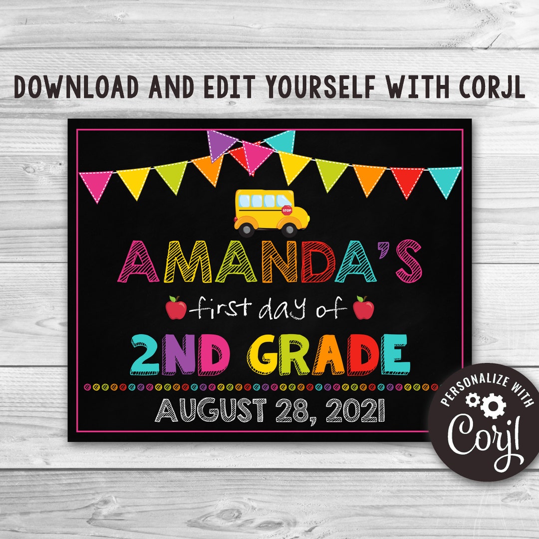 Editable First Day of Second Grade Sign First Day of School Sign ...