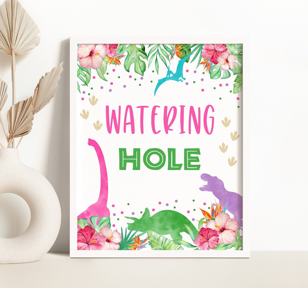 Dinosaur Watering Hole Sign Dinosaur Table Decor Printable Watering ...