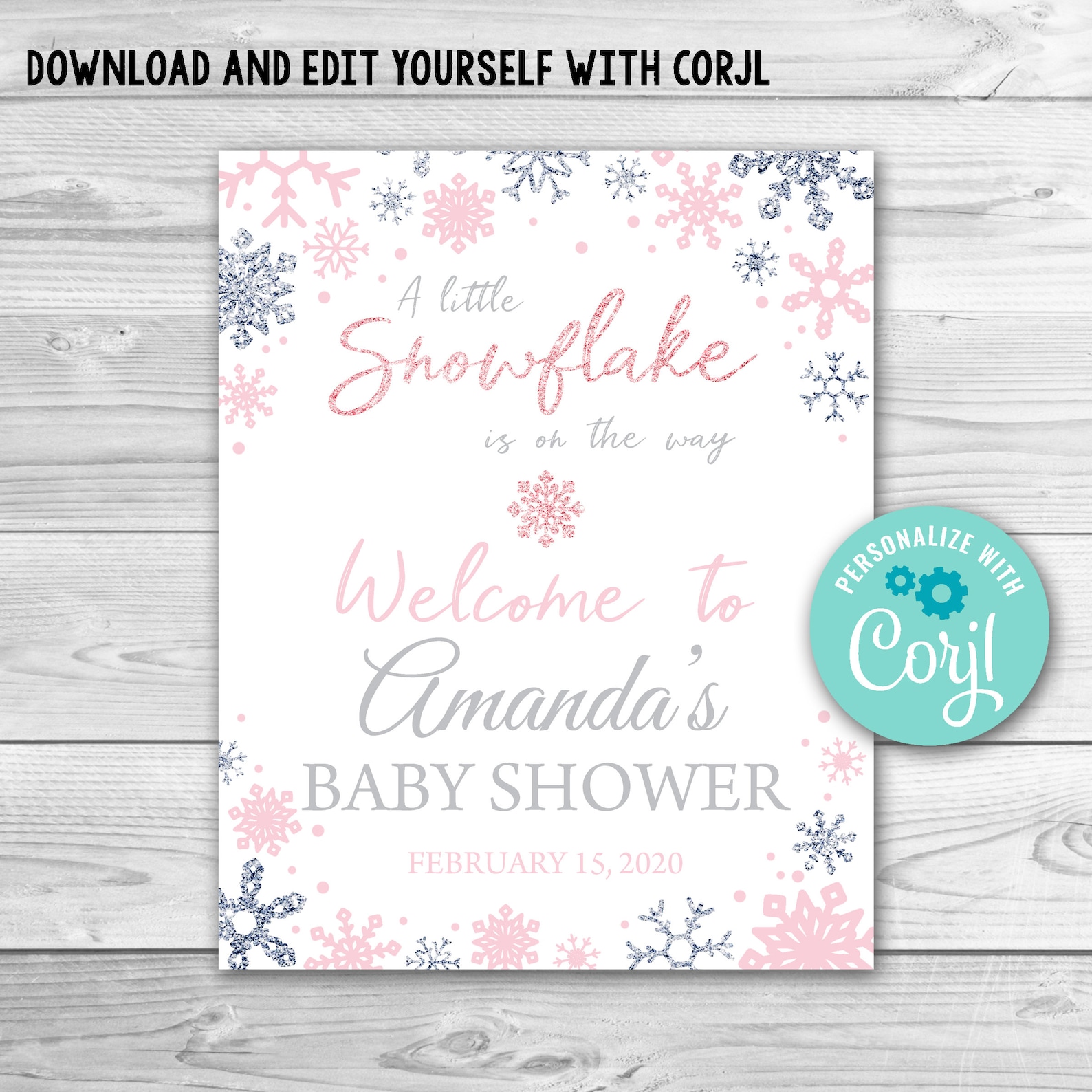Editable Snowflake Baby Shower Welcome Sign. Winter Wonderland | Etsy