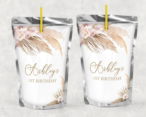 EDITABLE Boho Juice Labels Pink Bohemian Pampas Grass Juice - Etsy