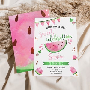 Editable Watermelon Invitation Any Age Pink Watermelon Party Invitation ...