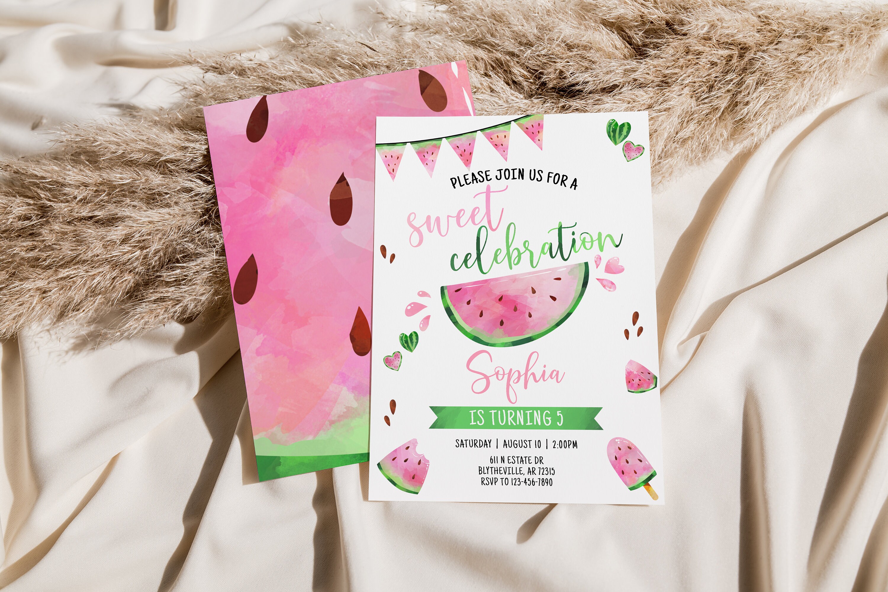 Editable Watermelon Invitation Any Age Pink Watermelon Party Invitation ...