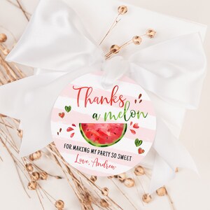 EDITABLE One in a Melon Thank You Tag Round Watermelon Favor Tag Red ...
