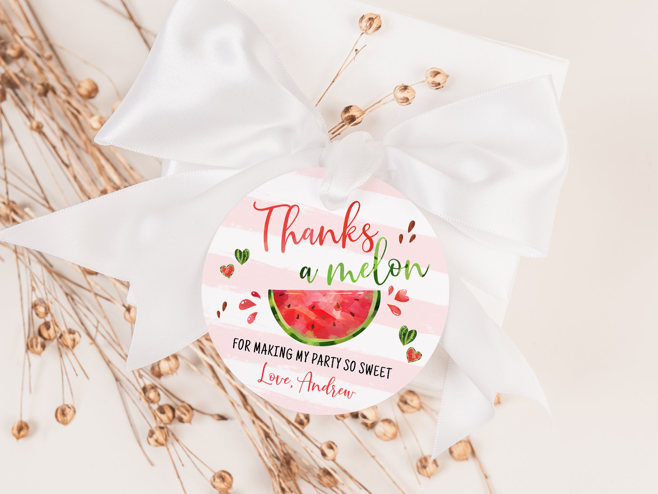 EDITABLE One in a Melon Thank You Tag Round Watermelon Favor Tag Red ...