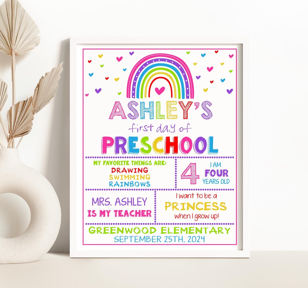 Editable First Day of Preschool Sign Personalized First Day of School ...
