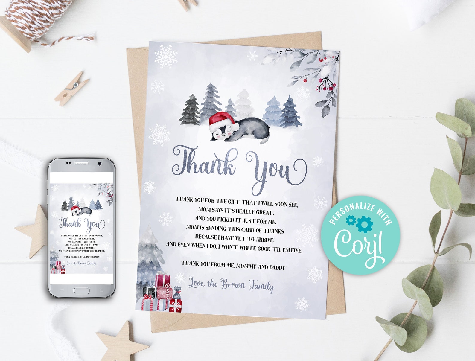 Editable Winter Thank You Card Winter Baby Shower Thank You | Etsy