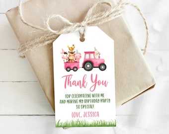 Personalized Glossy Pink Farm Birthday Party Favor Labels Farmyard ...