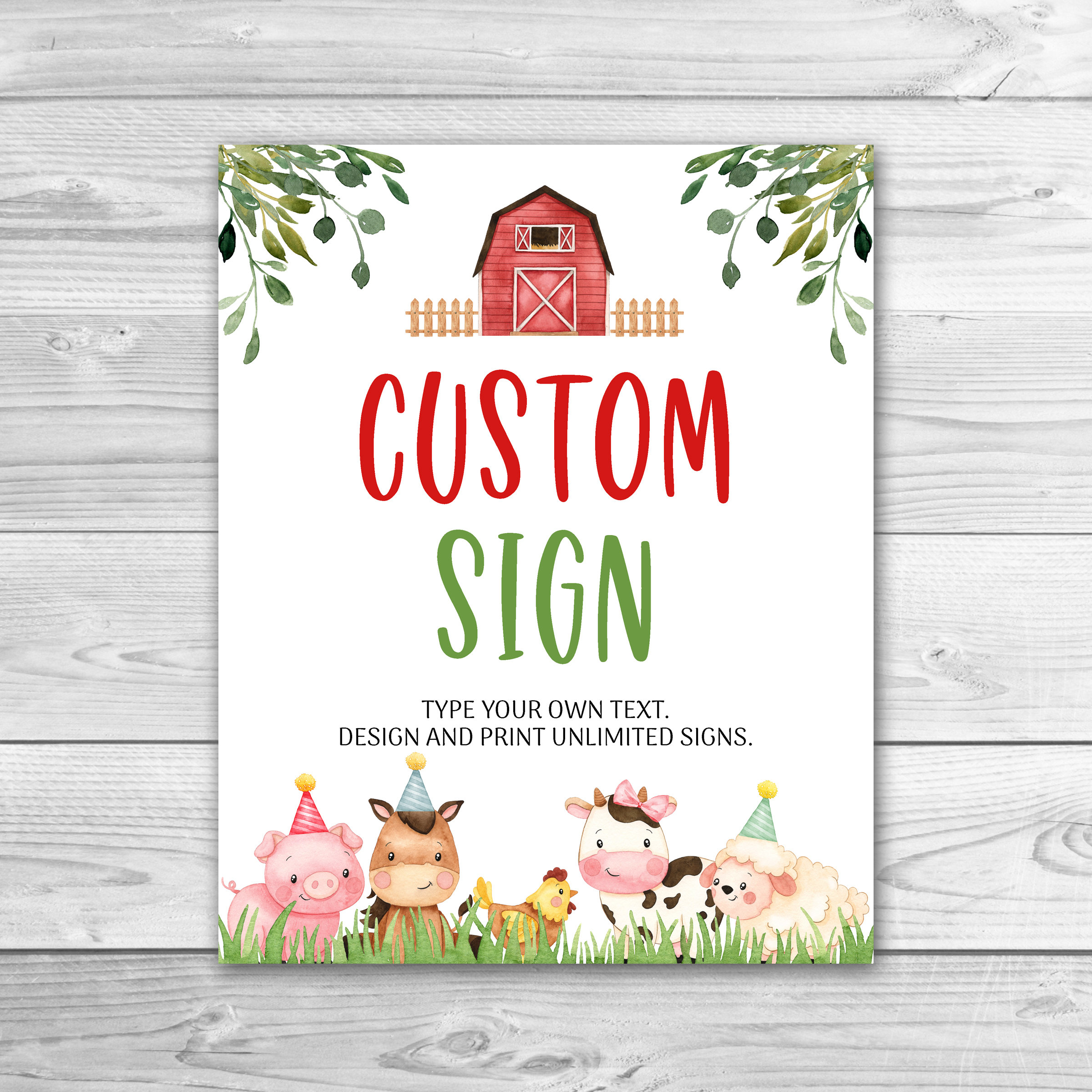 EDITABLE Farm Birthday Table Sign Farm Animals Sign. Red Farm - Etsy