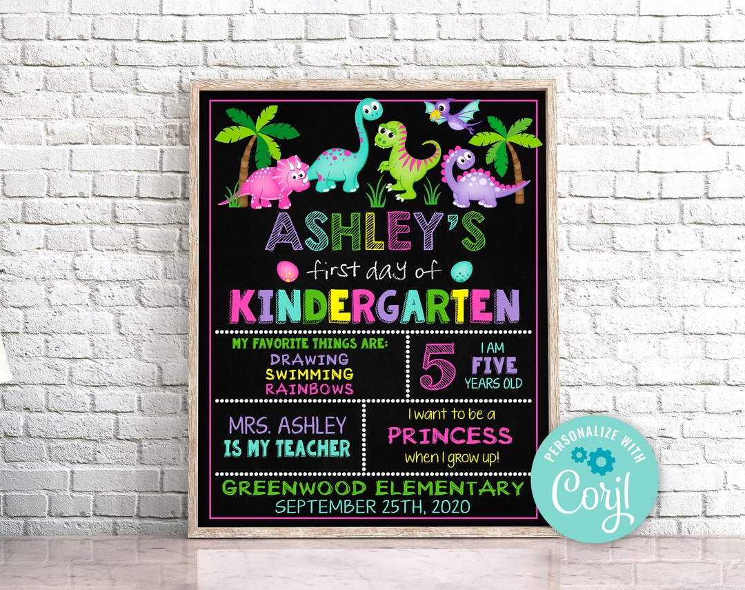 Editable First Day of Kindergarten Sign, Dinosaur First Day of School ...
