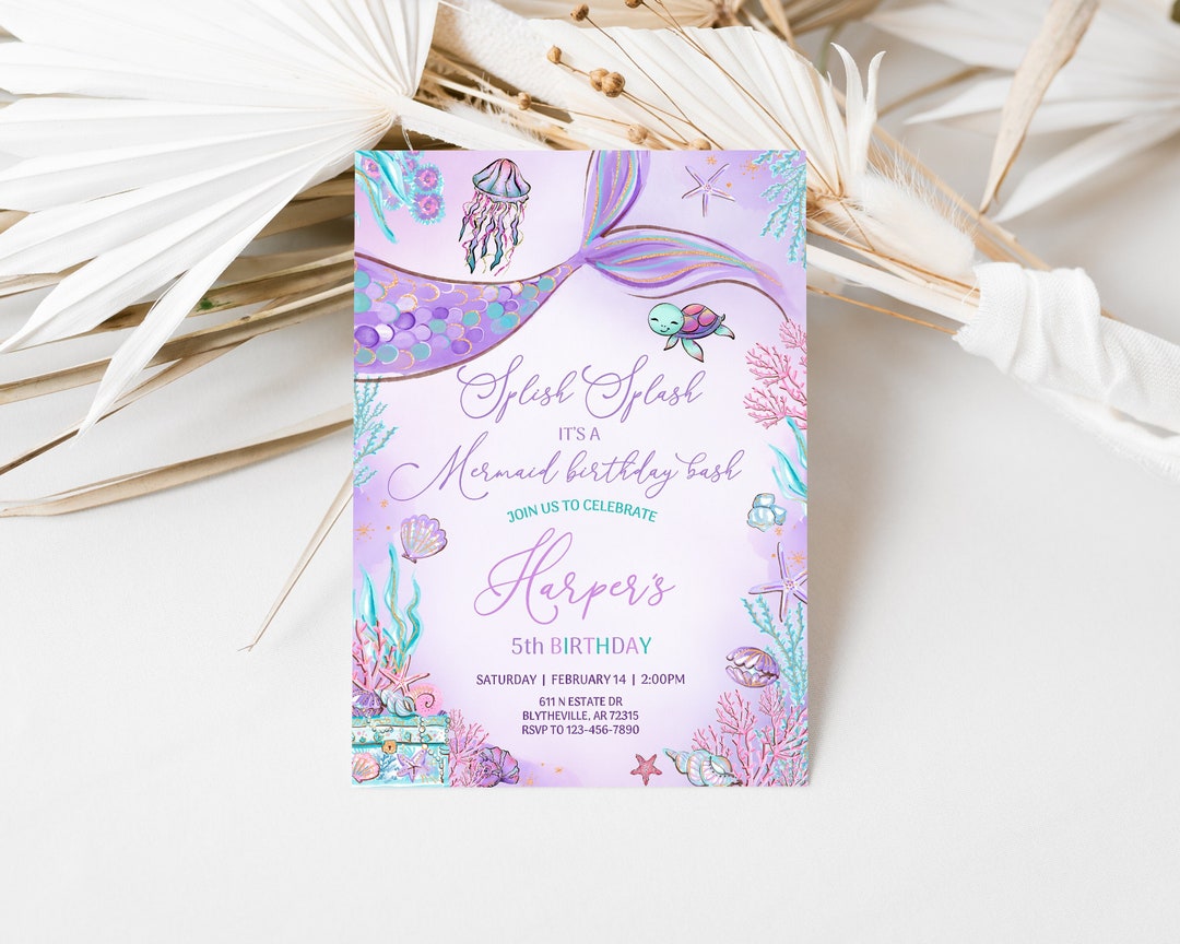 Editable Mermaid Birthday Invitation Mermaid Under the Sea Birthday ...
