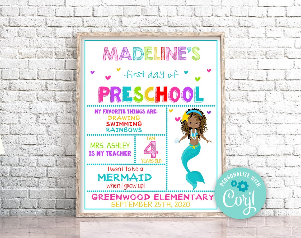 Editable First Day of Preschool Sign Mermaid First Day of | Etsy
